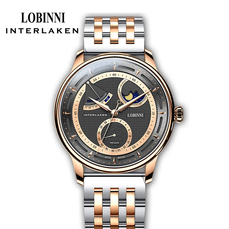 Lobinni 316l Stainless Steel Men Automatic Mechanical Watch Calendar ...
