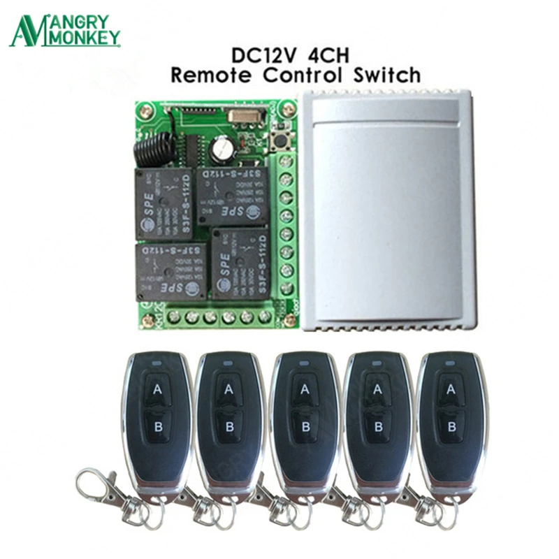 433Mhz Universal Wireless Remote Control Switch DC 12V 4 Channel Relay ...