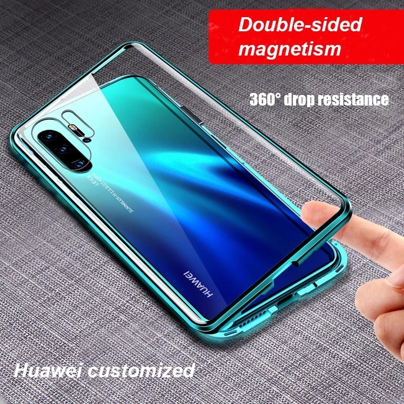 Double-Sided-Magnetic-Glass-Case-For-Huawei-P40-P30-P50-Pro-Metal ...