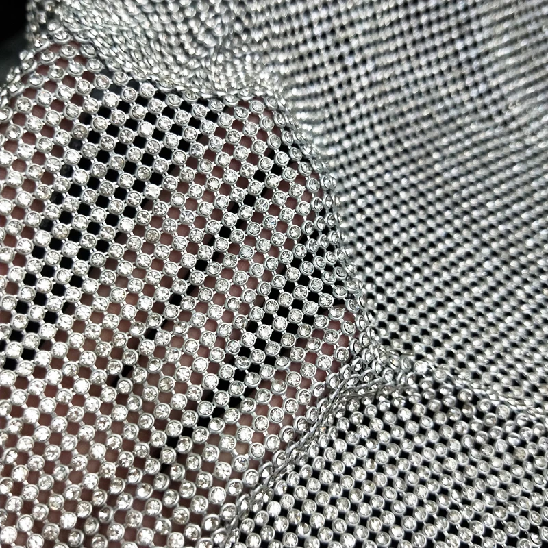 45x120cm-Sparkly-Silver-Base-Rhinestone-Metal-Mesh-Chainmail-Fabric-For ...