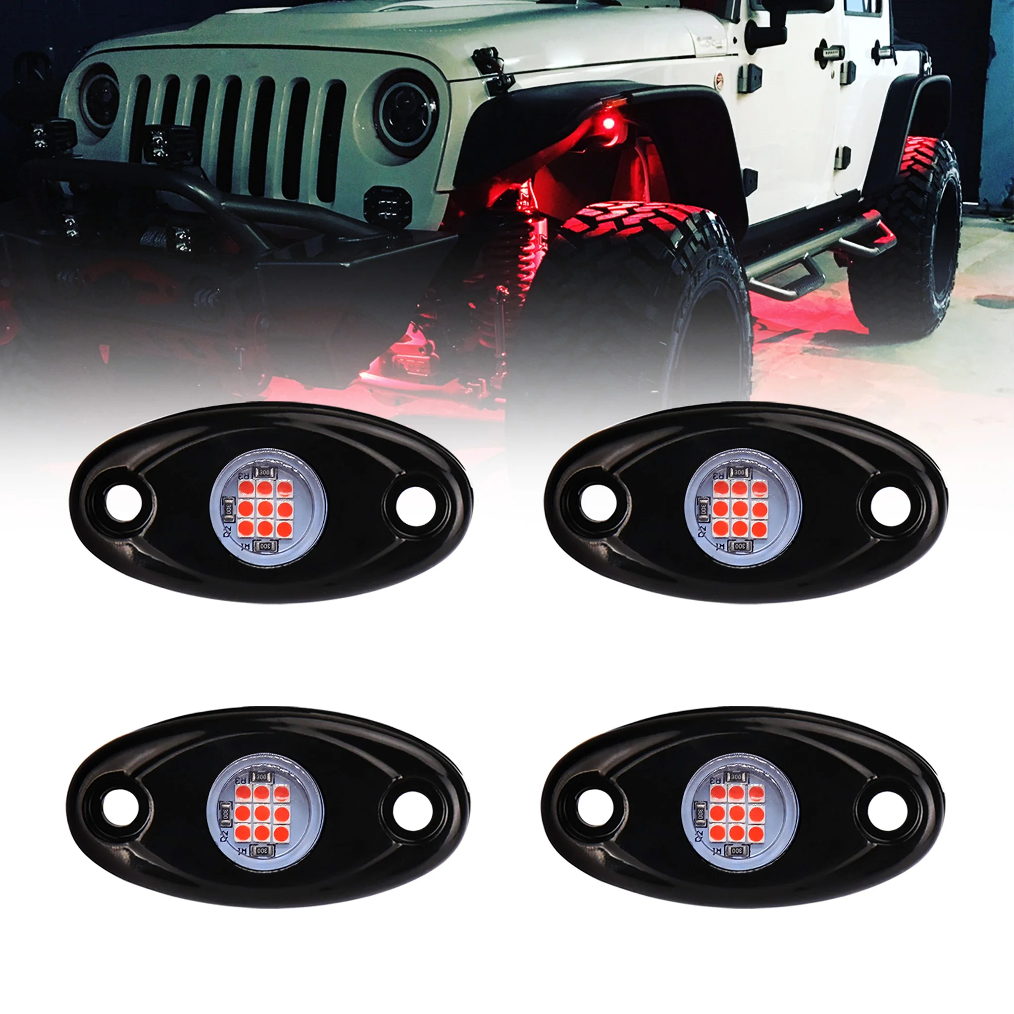 PSEQT-4Pcs-Red-LED-Rock-Lights-Waterproof-Off-Road-Underbody-Light-for ...