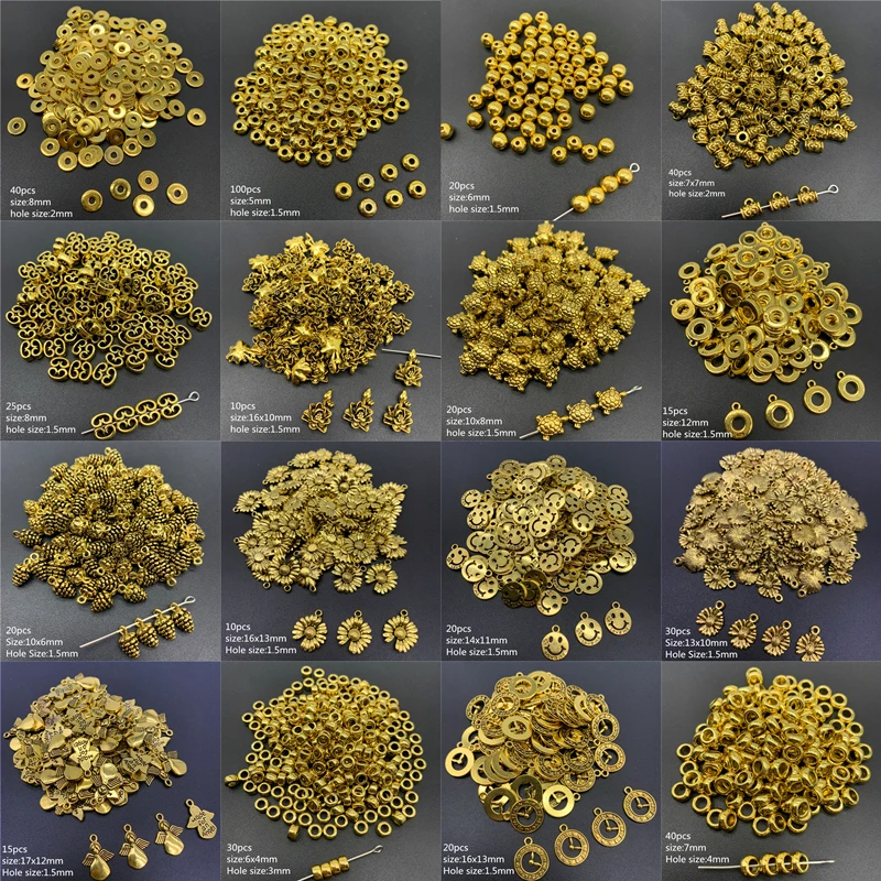 Multi-Size Gold Connector Alloy Beads DIY Jewelry Findings Components ...