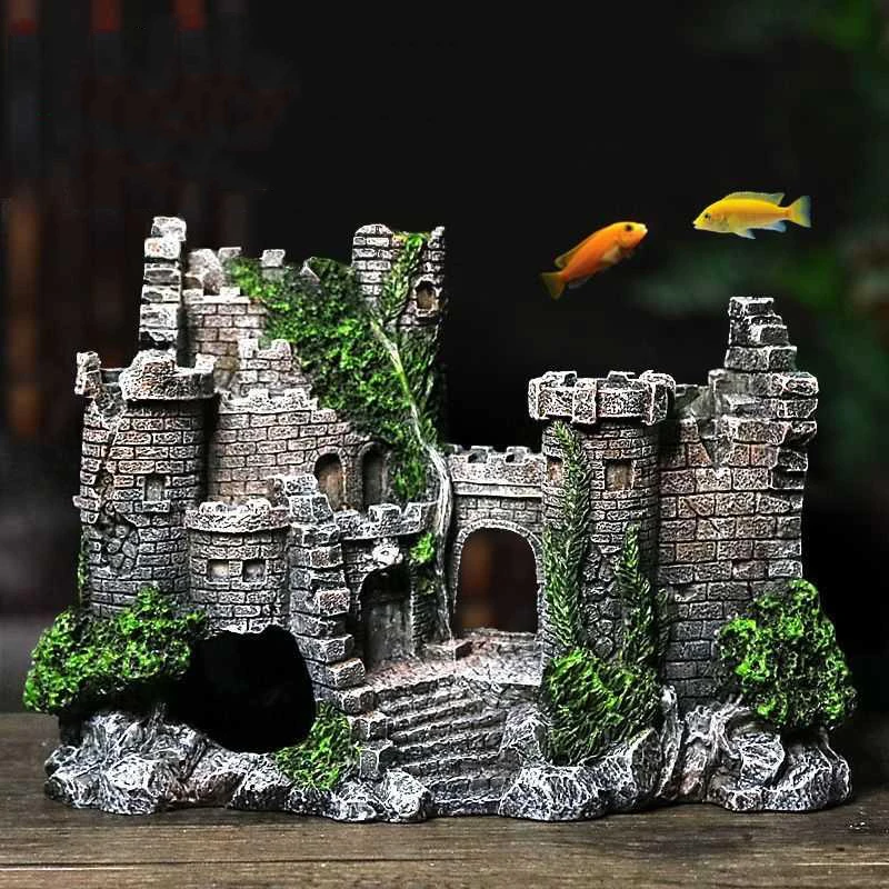 Aquarium-Fish-Tank-Accessories-Resin-Ancient-Castle-Small-Fish-Live ...