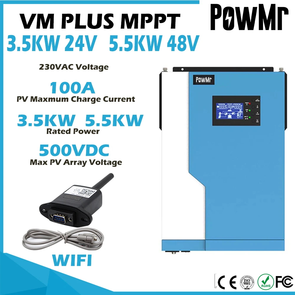 POWMR MPPT Solar Inverter 3500W 5500W Pure Sine Wave 24V 48V MPPT 100A ...