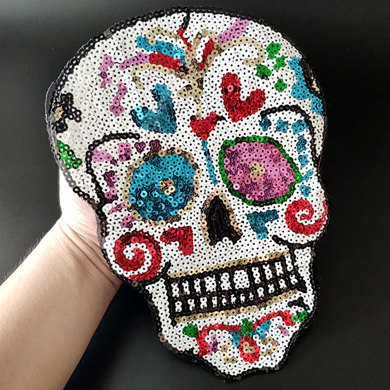 26CM-Skull-head-Patches-For-Clothing-Sequins-Biker-Badge-Embroidery ...