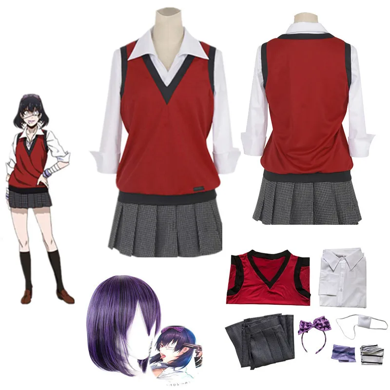 Anime Kakegurui Midari Ikeshima Cosplay Costume Wig Eye Patch School ...