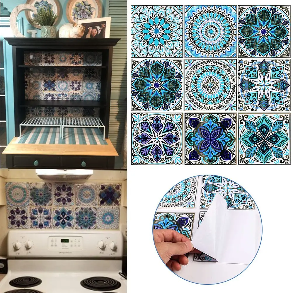 10pcs-Home-Decor-Moroccan-Talavera-Tiles-Waterproof-Mandala-Style ...