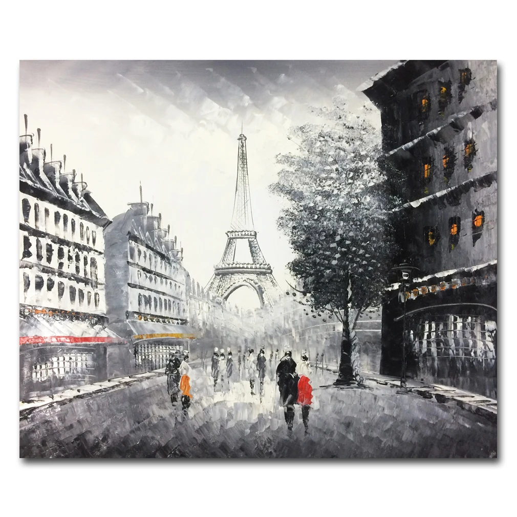 Paris Oil Paintings Canvas Wall Art Painted By Hand Eiffeltower ...