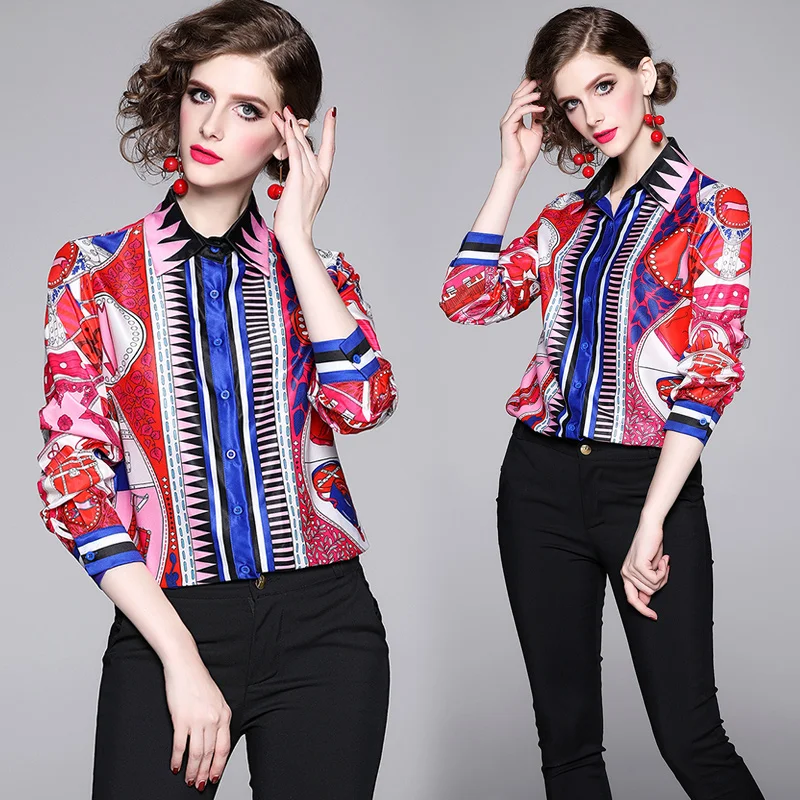 2019 Runway Designer Tops High Quality Women Fashion Printed Long ...