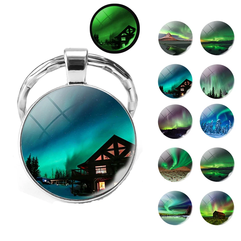 Northern-Lights-Keychain-Luminous-Keyring-Glow-In-The-Dark-Glass-Metal ...