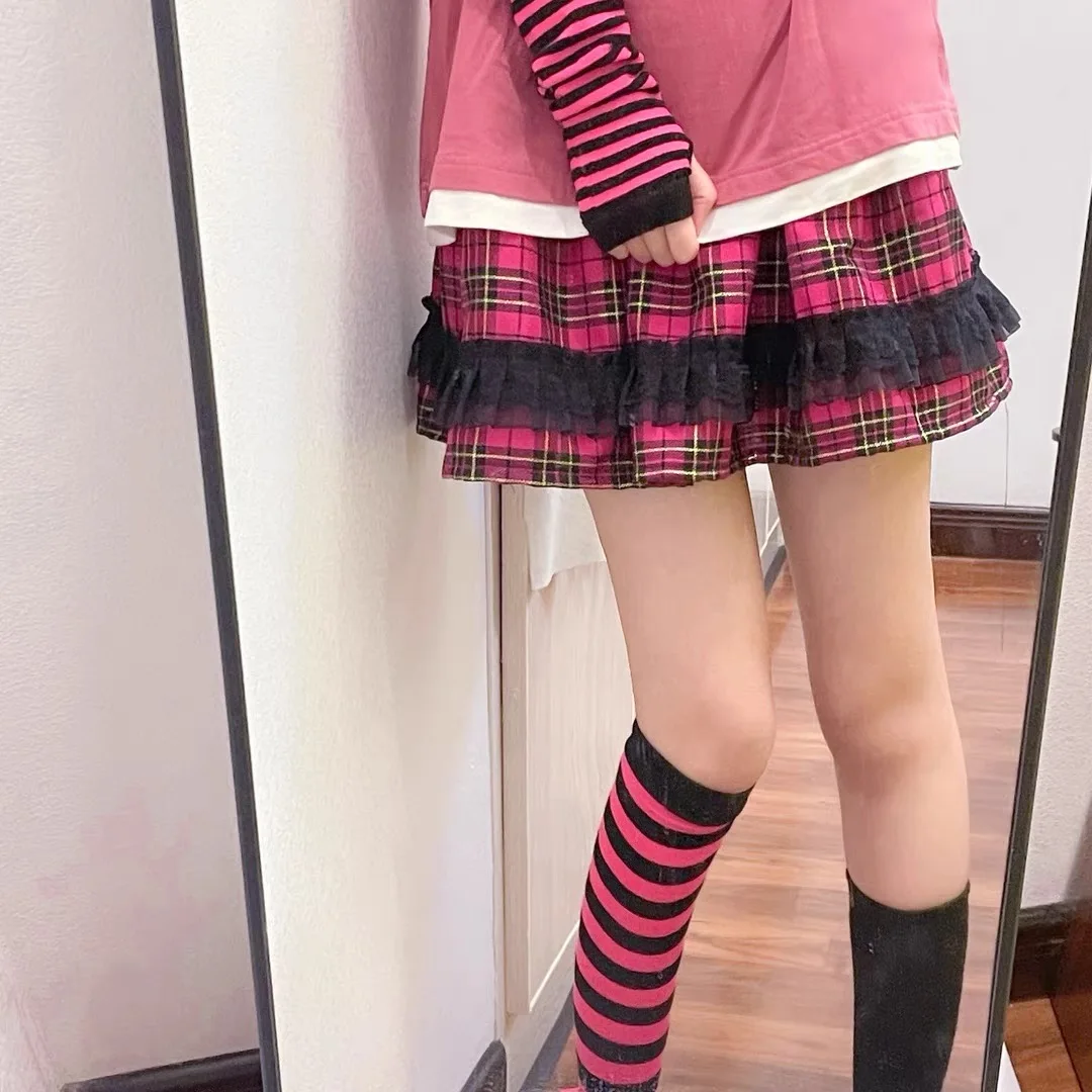 Gothic Lace Lolita Mini Skirt Woman Kawaii Plaid Pleated Pastel Goth F | GraceQueens - Fashion ...