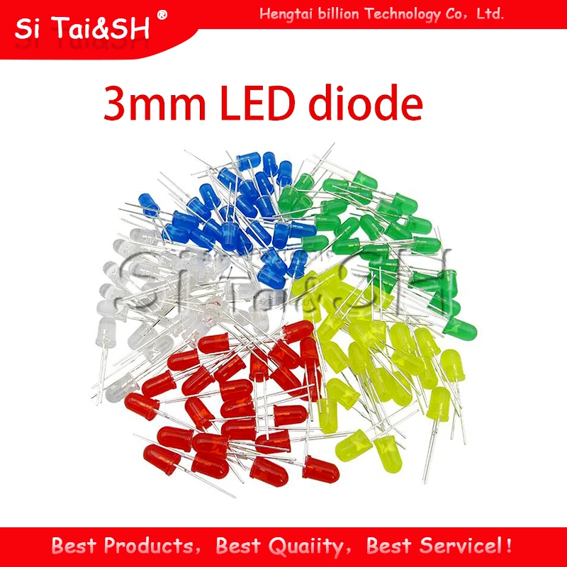 5colors*20pcs=100pcs 3mm Led Diode Light Assorted Kit White Yellow Red ...