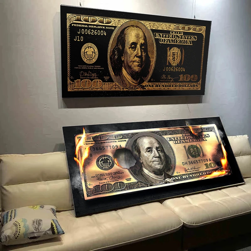 Art One Hundred Dollar Bills Canvas Paintings Modern Abstract Graffiti ...