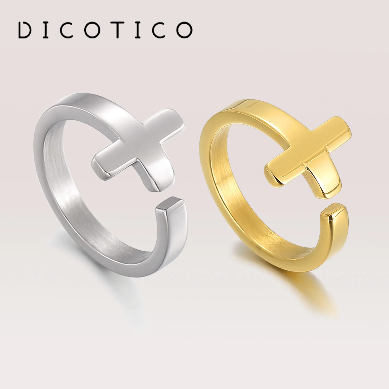 Dicotico Simple Cross Cuff Rings For Women Jewelry Stainless Steel ...