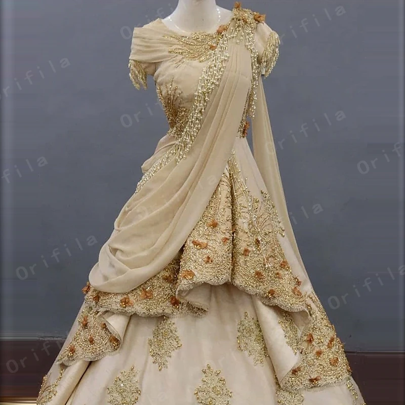 Champagne Lace Appliques Formal Indian Evening Gowns For Women Prom ...