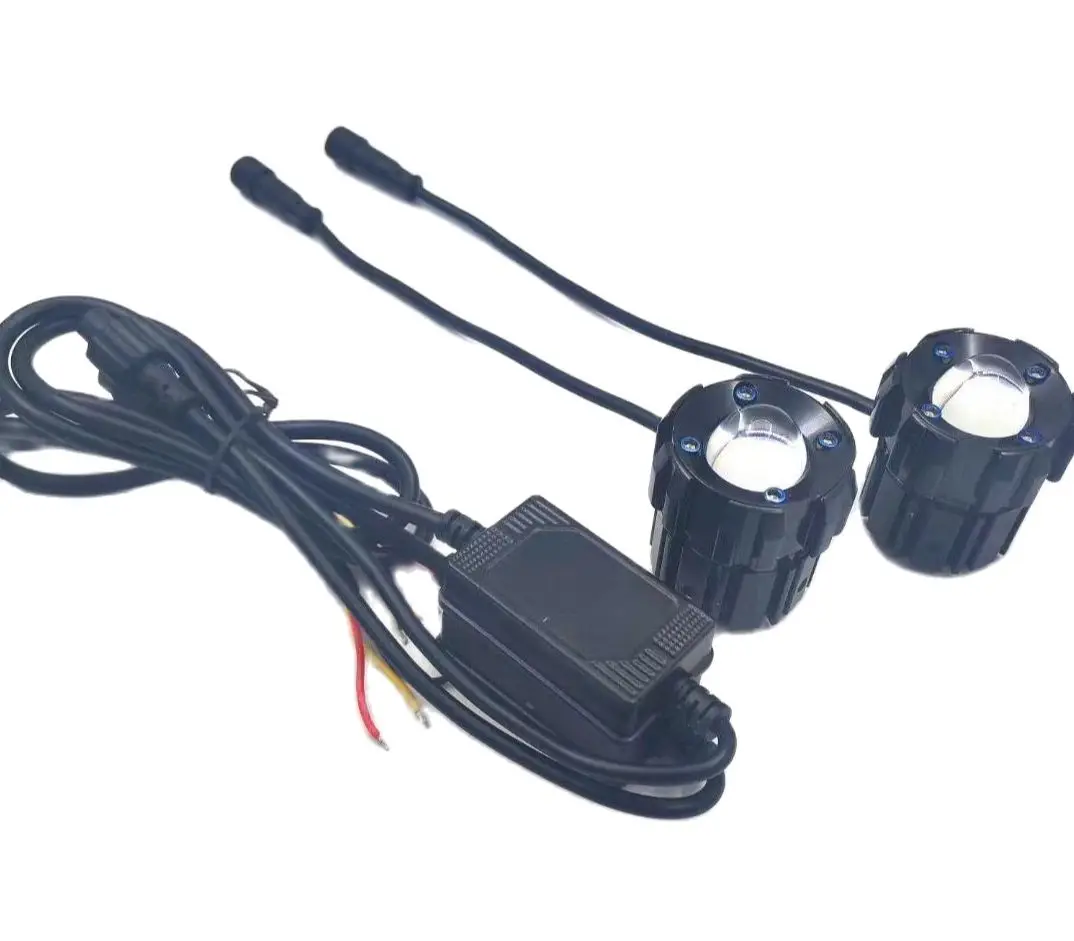 Led Motorcycle Headlight Tri-color Projector Bi Lens Moto Bike Mini ...