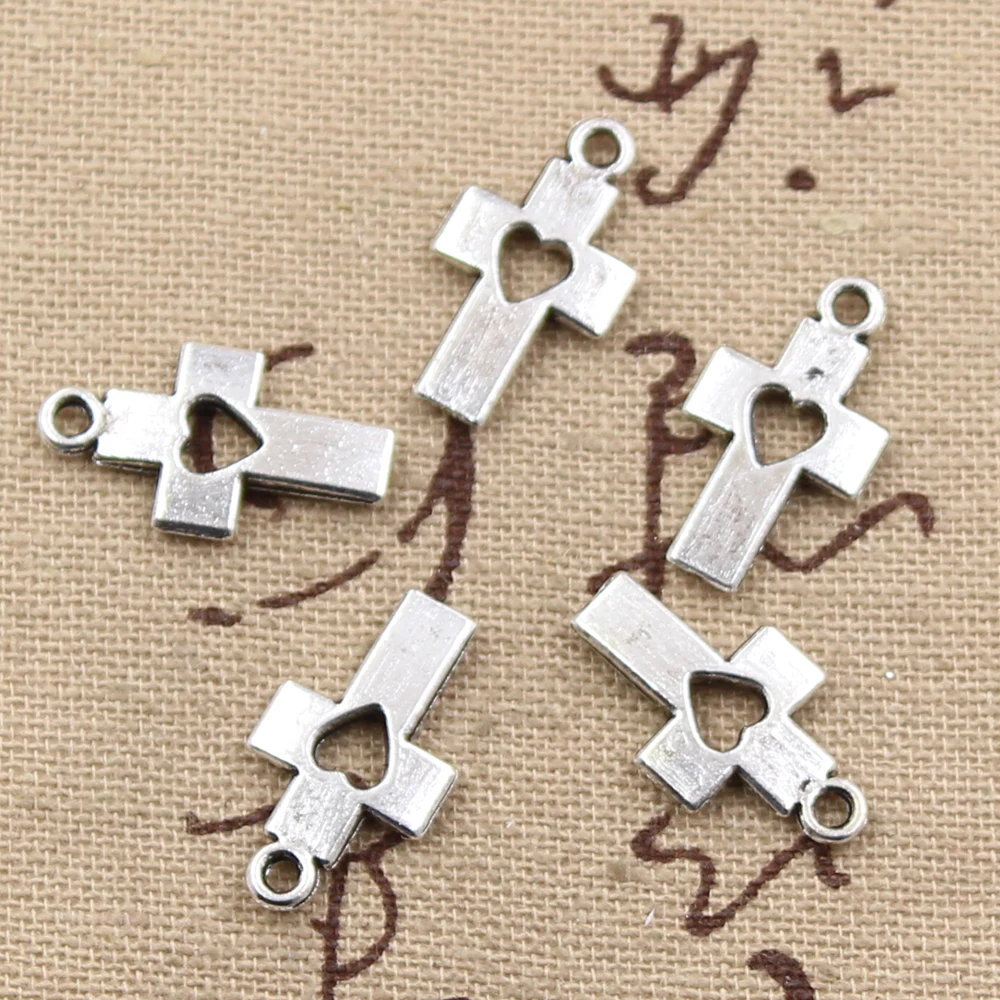 30pcs Charms Cross Heart Cut Out 18x10mm Antique Silver Color Pendants ...