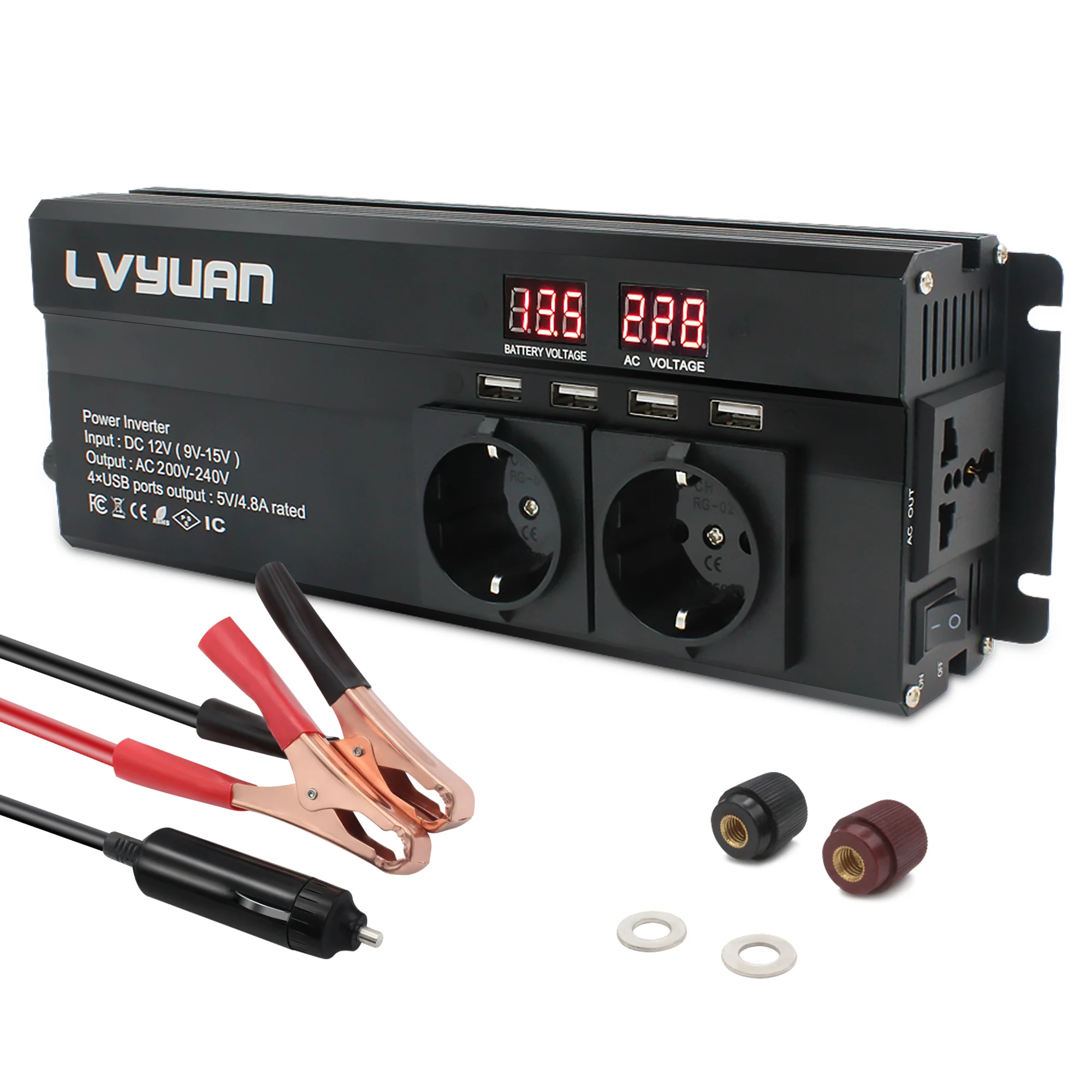 Lvyuan Car Inverter 2600w Power Dc 12v/24v To Ac 220v Led Display ...