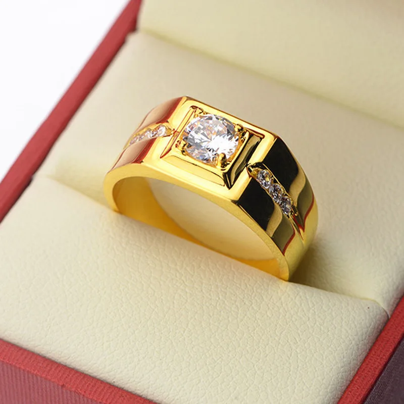 Hoyon Luxury 24k Pure Gold Color Ring For Men Jewelry Diamond ...