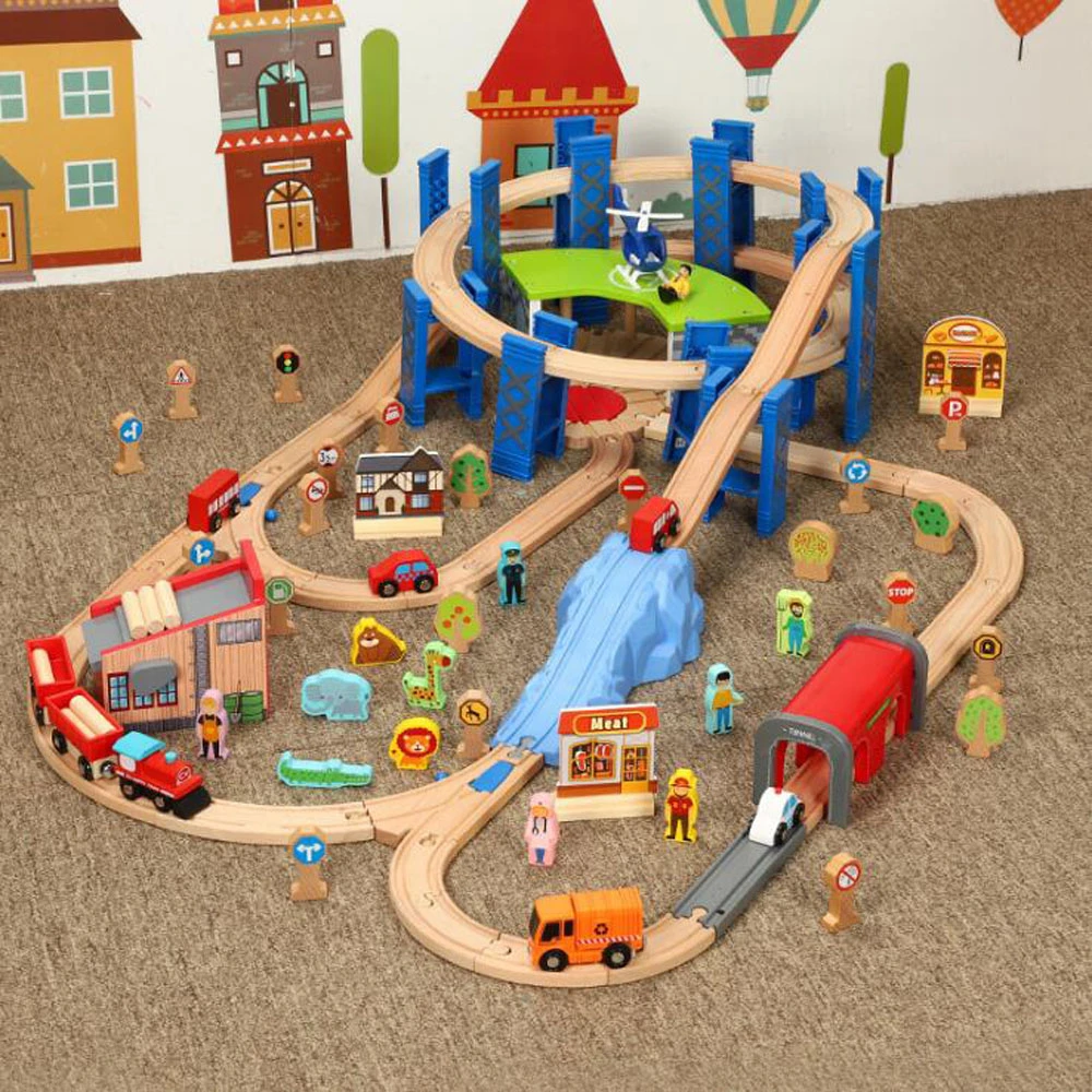 Wooden Train Track Set Wood Railway Accessories Track Bridge Piers With ...