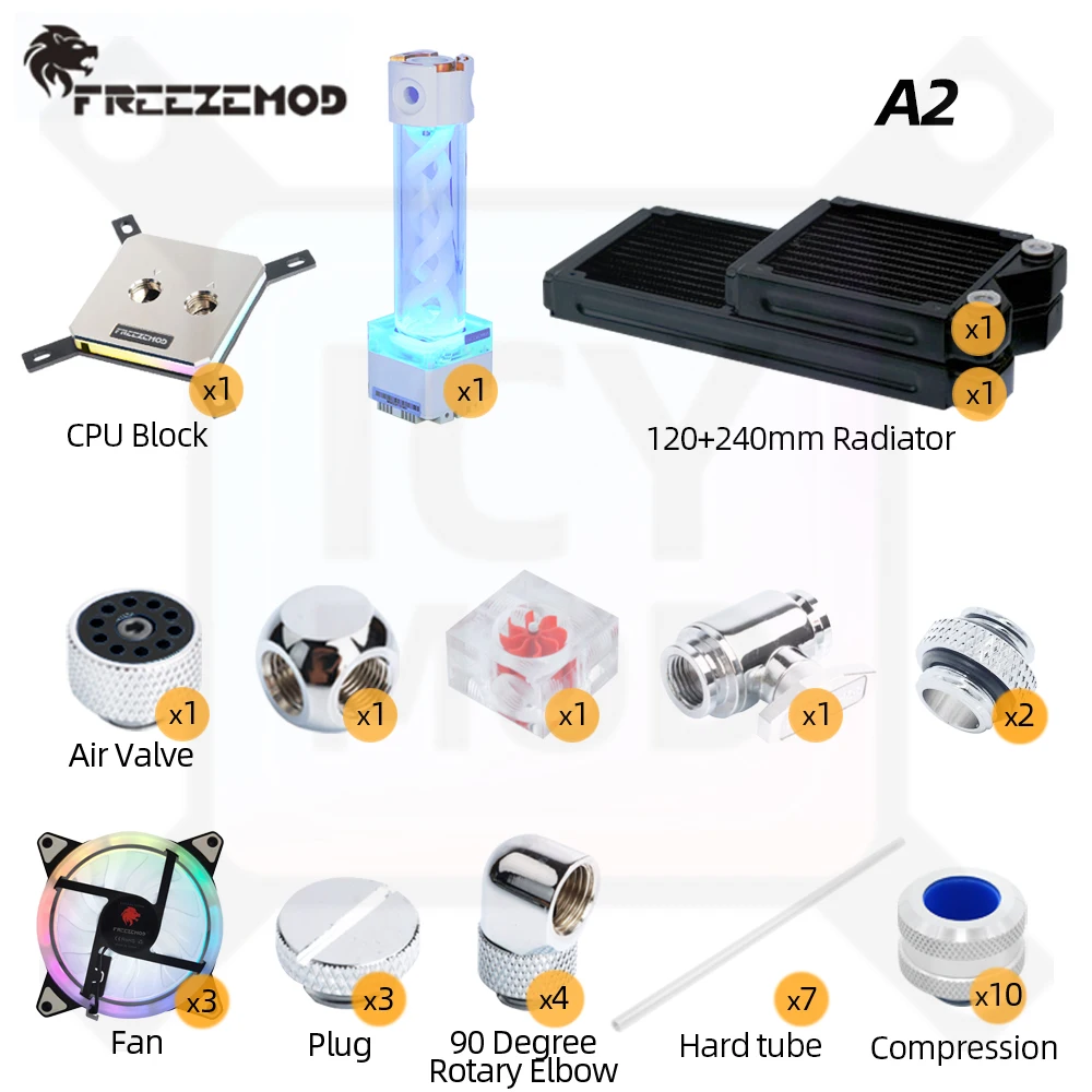 Freezemod Hard Tube Water Cooling Kit PC Liquid Cooler Set Copper ...
