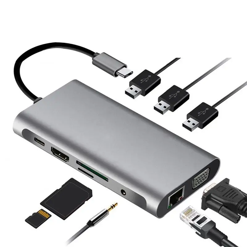 10 IN 1 Multiport: 4K HDMI, VGA, 3 USB 3.0, SD Cards, 3.5mm audio ...