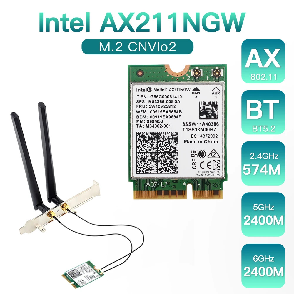 Wi fi 6 ax201/ax211,2.4gbps,デュアルバンド,802 ax/ac,bluetooth 5.2,ngff cnvio2 ...