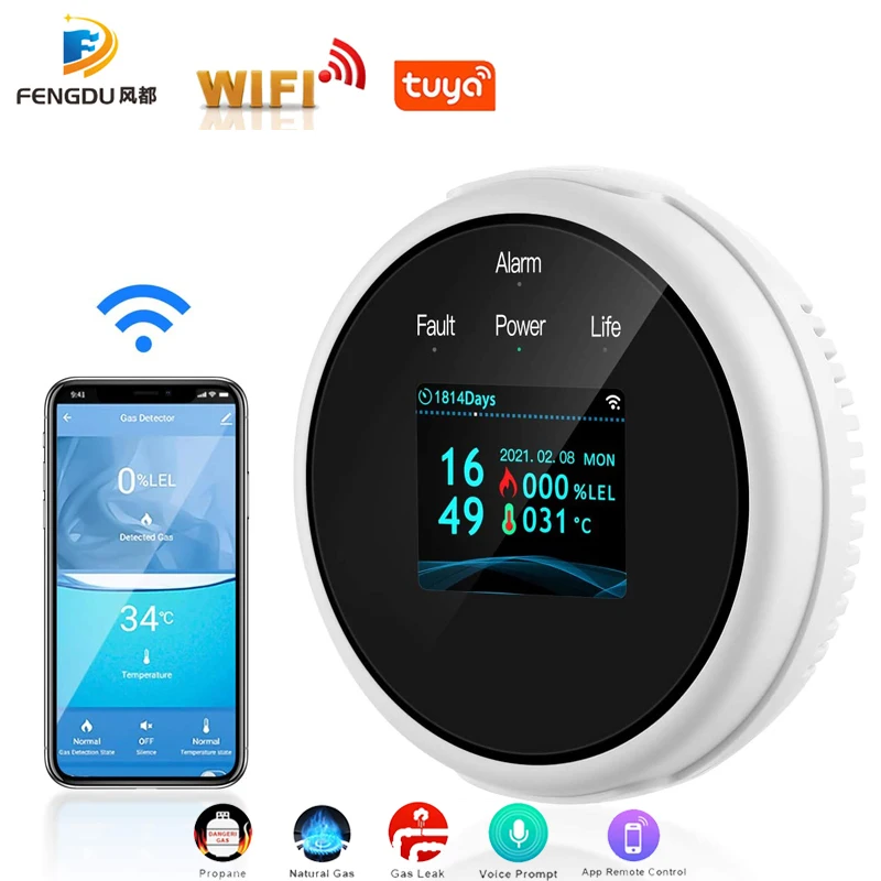 Hot Smart Life Tuya Wifi Gas Leak Sensor Led Display Screen Combustible ...