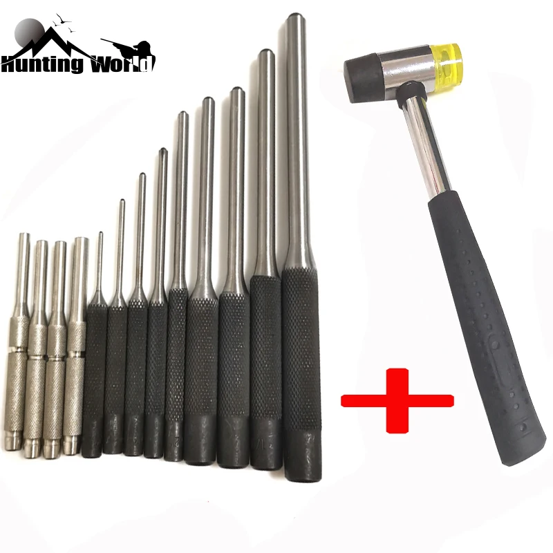 Tactical-9-13Pcs-Roll-Pin-Punch-Kit-Rubber-Mallet-Hammer-Rifle-Bolt ...