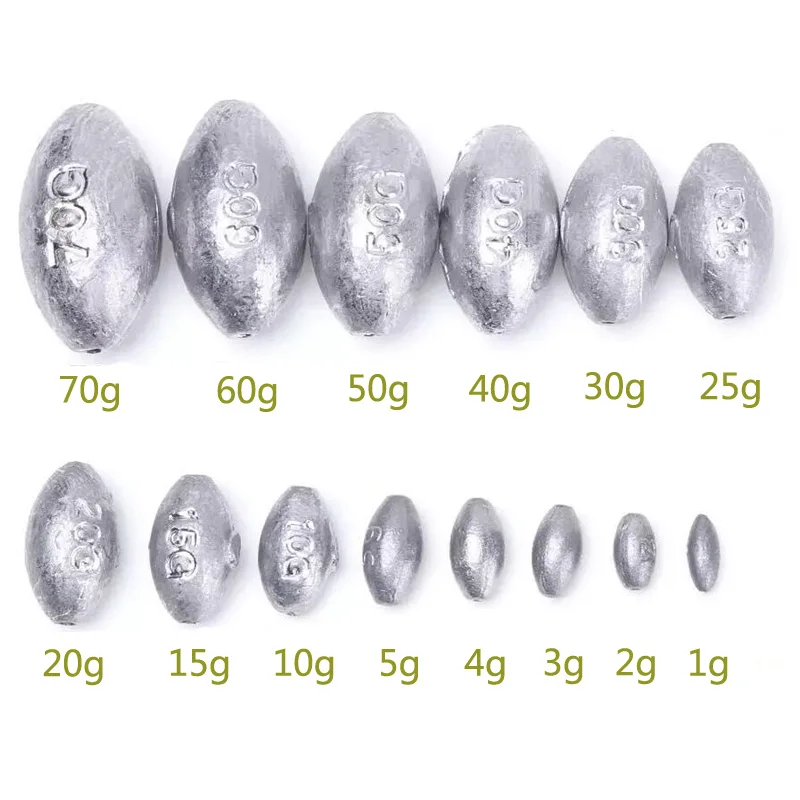 1pack 1g-100g Lead Sinker Olive Shape Fishing Rig Sinkers Angling Lead Weight Split Shot Sinking ...
