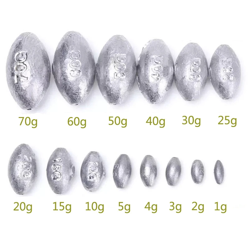 1pack 1g-100g Lead Sinker Olive Shape Fishing Rig Sinkers Angling Lead ...