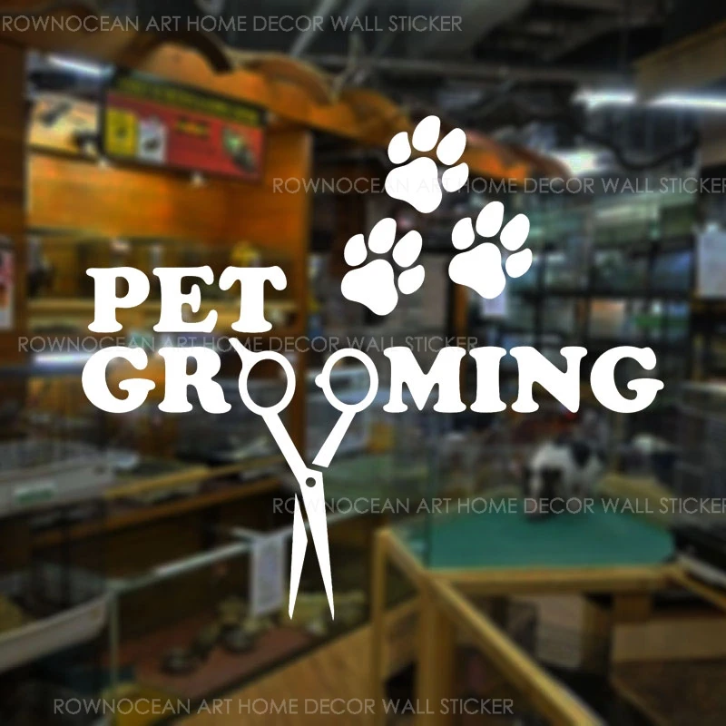 Pet Grooming Salon Window Sticker Vinyl Home Decor Trail Paw Print ...