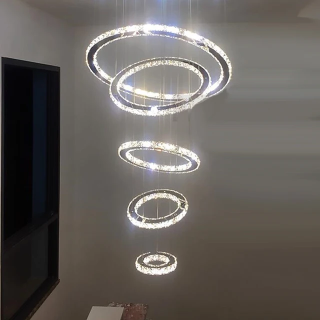 Luxury Large 5 Rings Led Round Crystal Chandelier light Spiral Pendant ...
