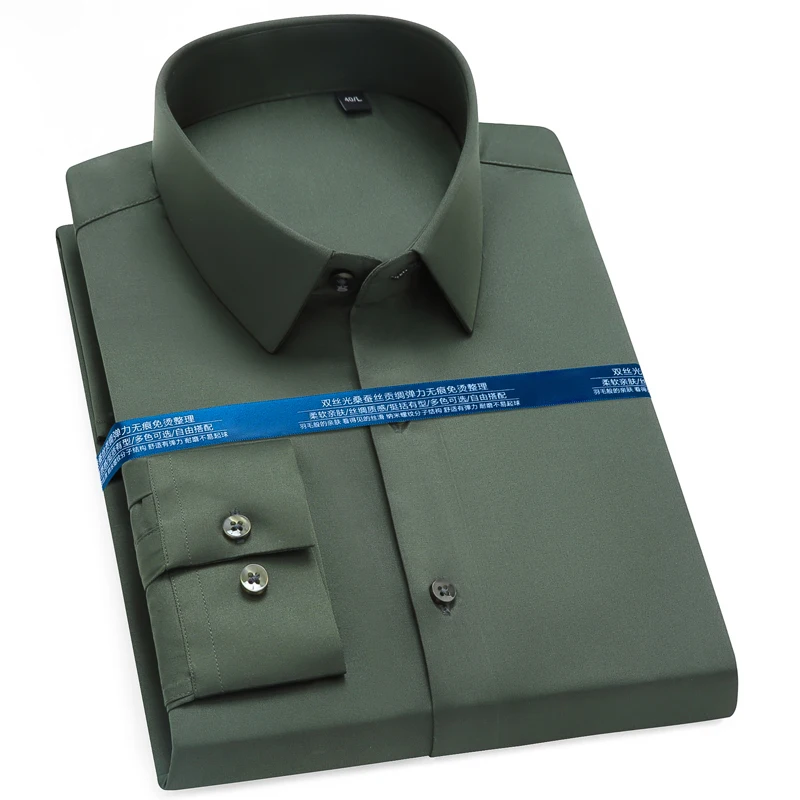 Men-s-Long-Sleeve-Stretchy-Silky-Non-iron-Dress-Shirt-Pocketless-Formal ...