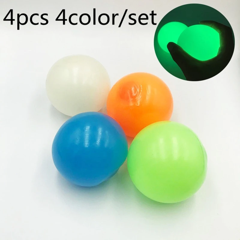 4PCS Stick Wall Ball Glow In The Dark Decompression Balls Sticky Ball ...