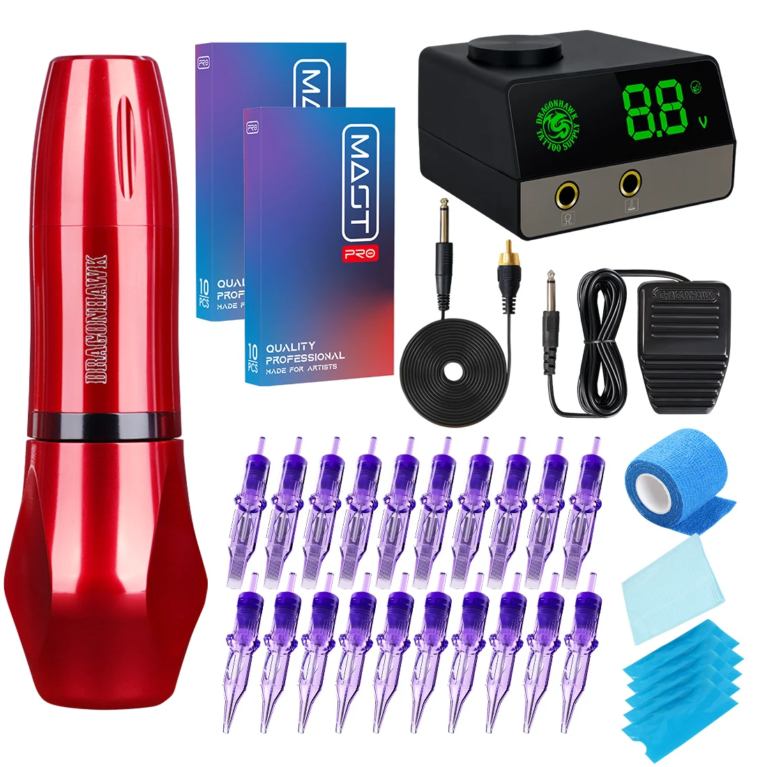 Dragonhawk Flexible PMU Motor Rotary Tattoo Machine Kit with Dual Mode ...