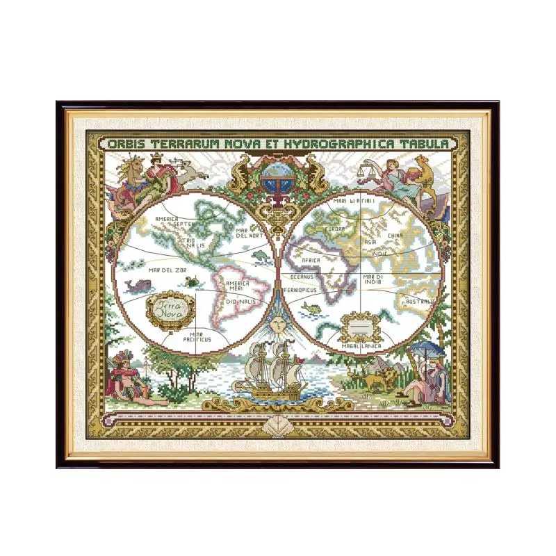 Old world map cross stitch kit 14ct 11ct print canvas hand sew cross ...