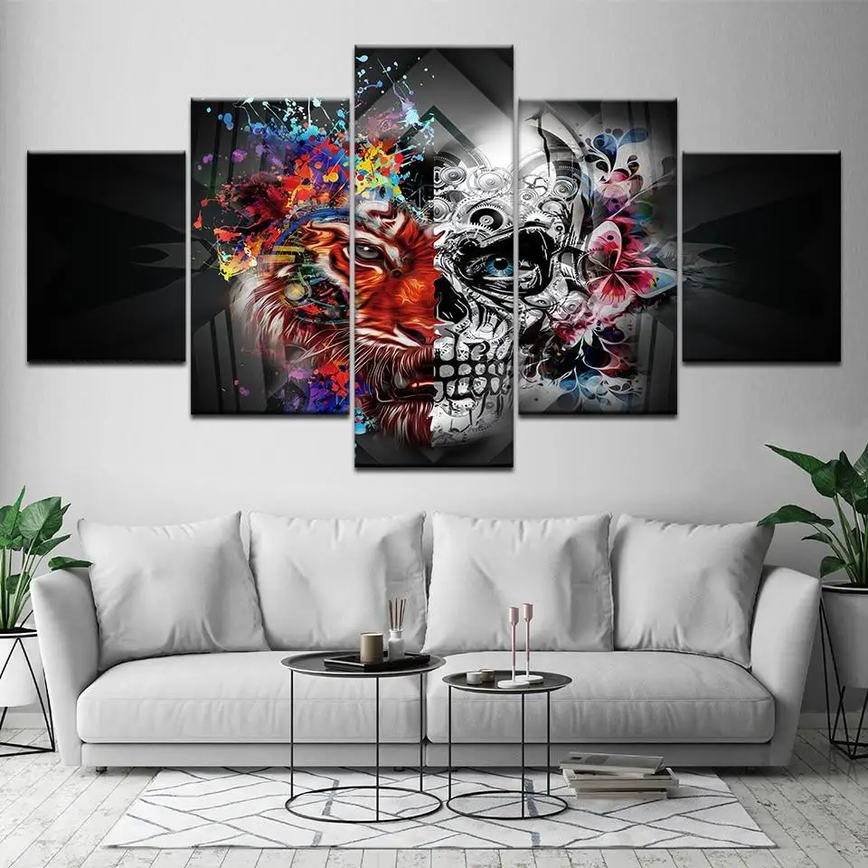 Modern 5 Pieces Terror Skull Poster Canvas Painting HD Printed Wall Art ...