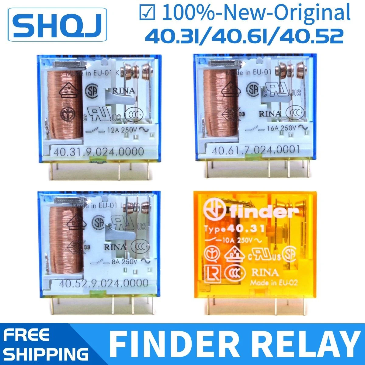 finder relay 40.52 / 40.61 / 40.31 12V 24V 230V 110V 48V AC DC 8A 16A ...