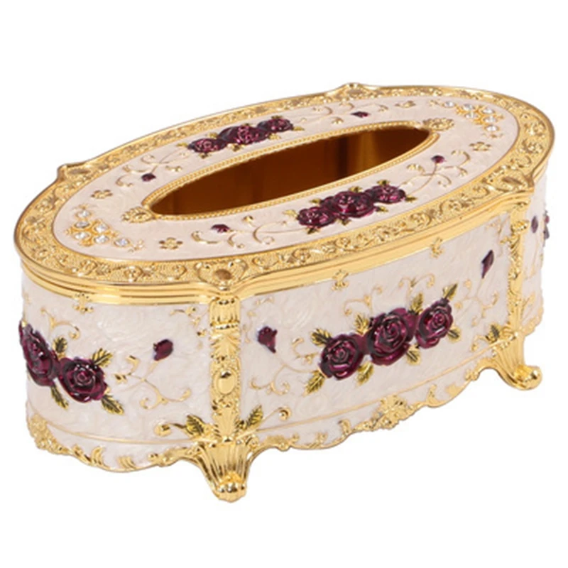 Metal Tissue Box Case European Gold Plated Rose Napkin Paper Holder ...