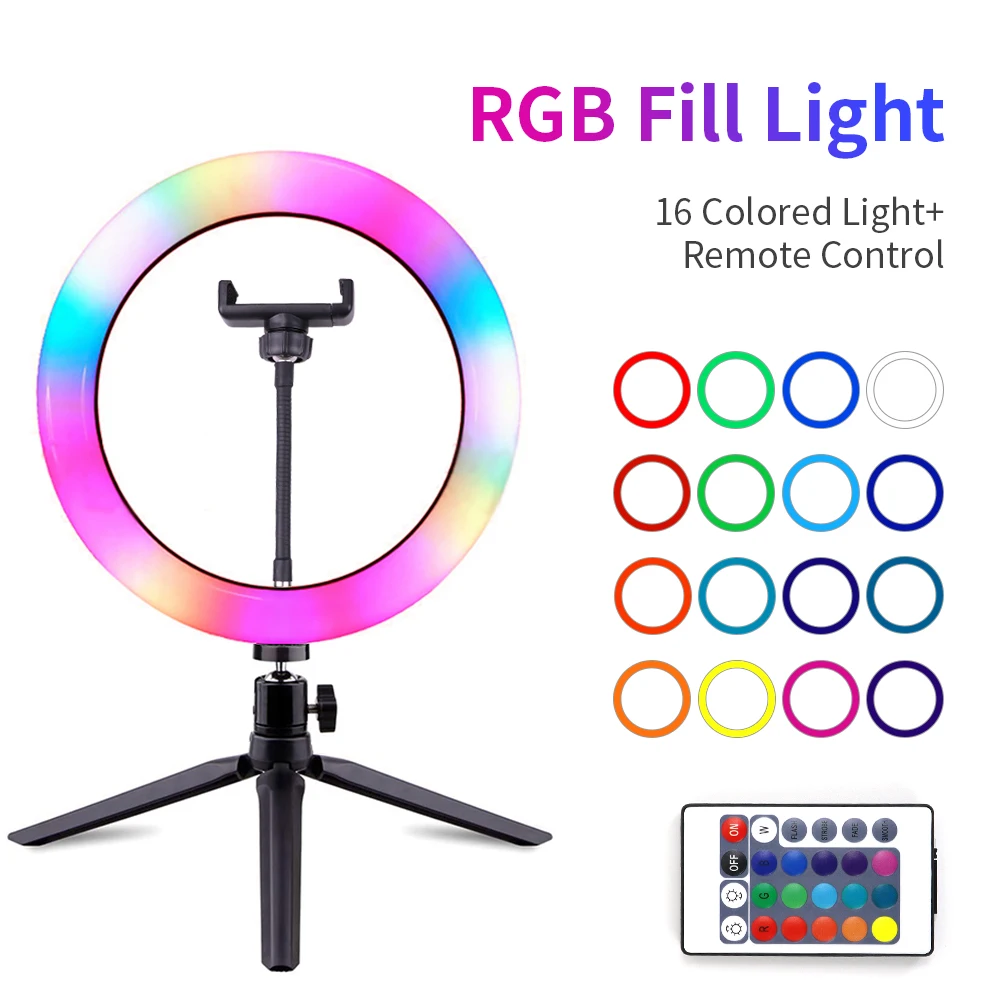 전문 Rgb 셀카 링 라이트 삼각대 Led 링 램프 사진 스튜디오 사진 링 라이트 유튜브 비디오용 10 인치 사진 조명