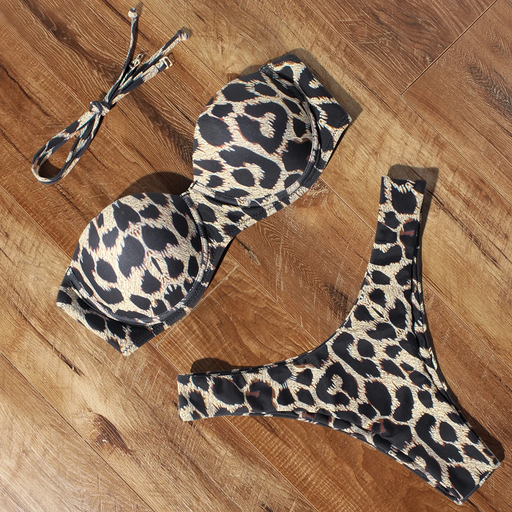 Tier Druck Leopard Bikini Push-Up Badeanzug Sexy Frauen Bikini Set ...