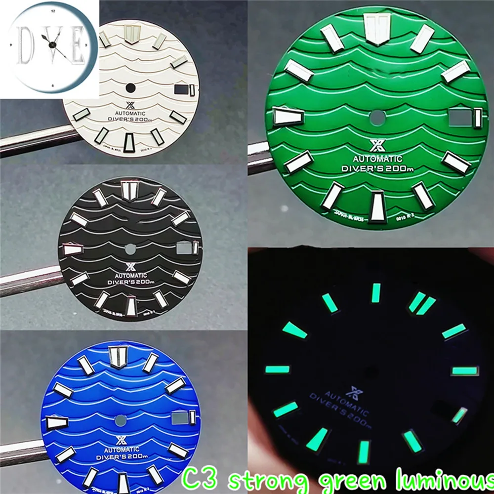 28.5MM C3 Strong Green Luminous Watch Dial Matte Wave Pattern Dial for ...