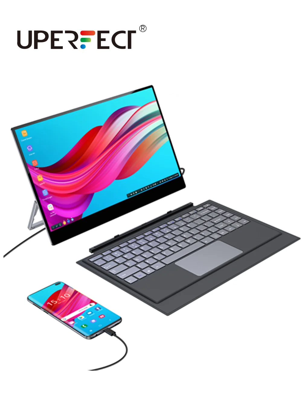 UPERFECT X Pro 15.6 인치 1080P/4K 랩독 휴대용 모니터, 터치식 LED 충전식 모바일 외부 화면 노트북 ...