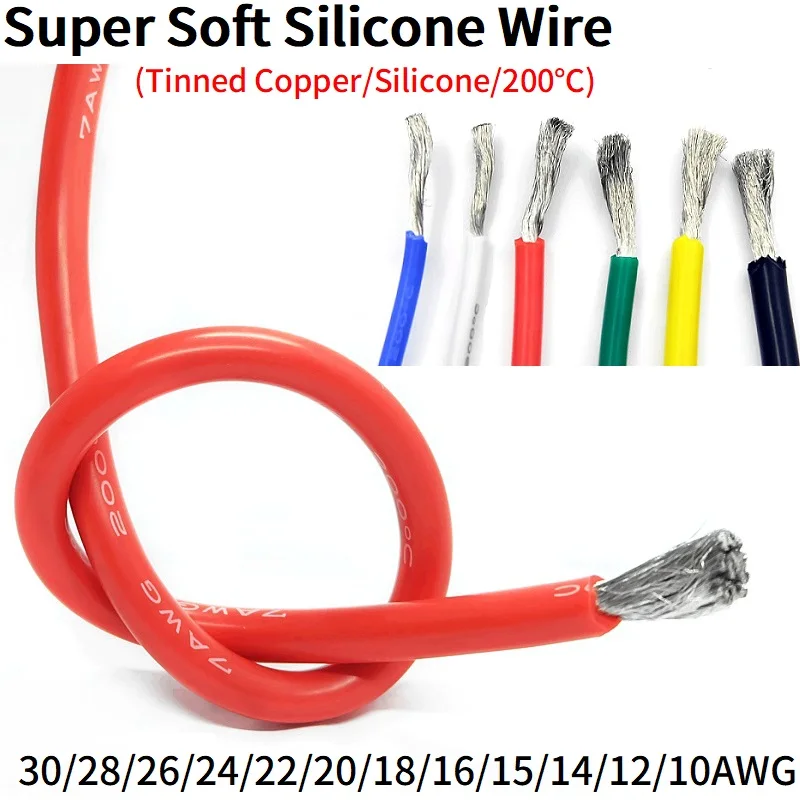 5m/10m Copper Wire Super Soft Silicone Rubber 30awg-10awg Heat ...