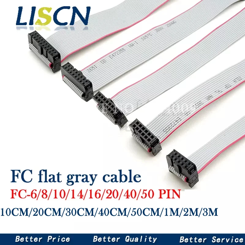 2.54mm Pitch Fc-6/8/10/14/16/20/24/40/50/64 Pin Jtag Isp Download Cable Gray Flat Ribbon Data ...