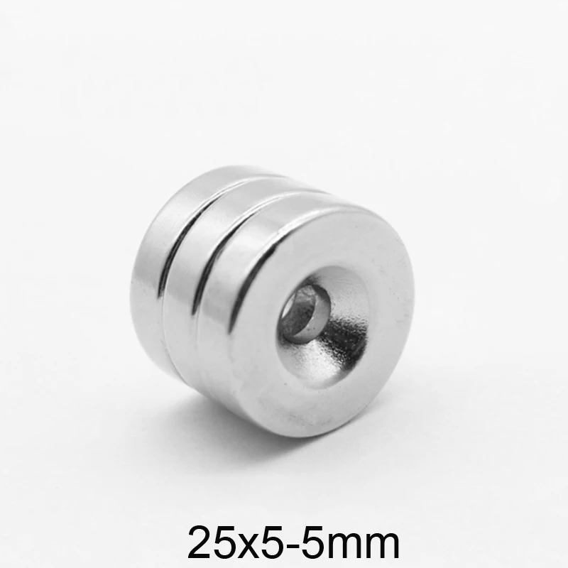 2-30PCS-25x5-5-mm-Permanent-NdFeB-Strong-Magnets-25-5-mm-Hole-5mm-Round ...