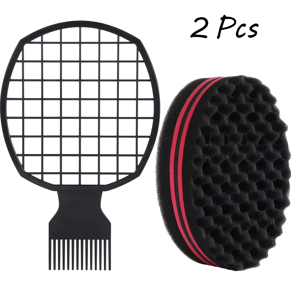 2Pcs African Style Hairdressing Sponge Set Magic Curly Hair Sponge Mesh ...