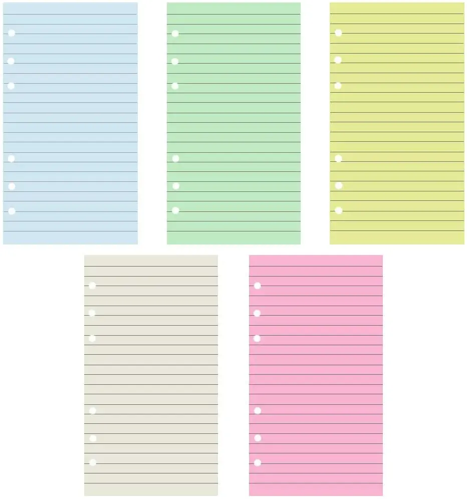 A6 Colorful 6-hole Refills Inserts, 5-color Loose Leaf Planner Filler ...