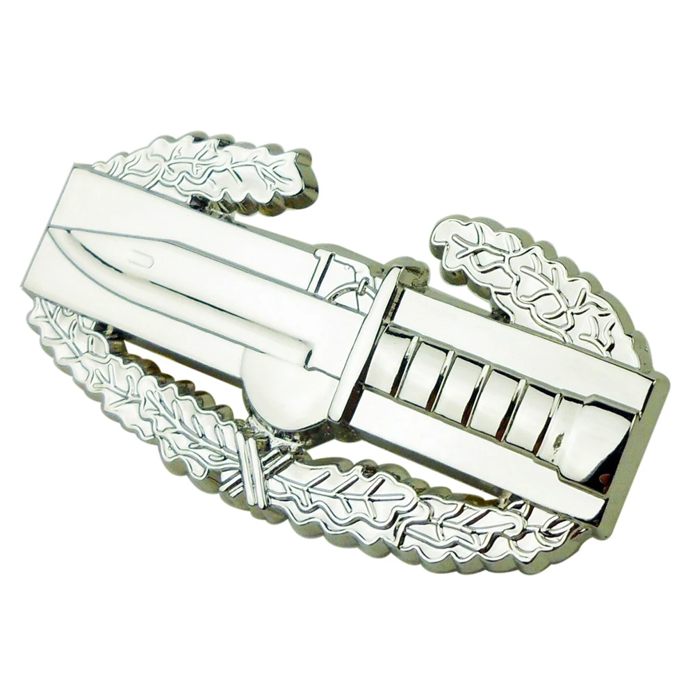 US ARMY MILITARY COMBAT ACTION METAL BADGE PIN KNIFE AND WREATH SILVER ...